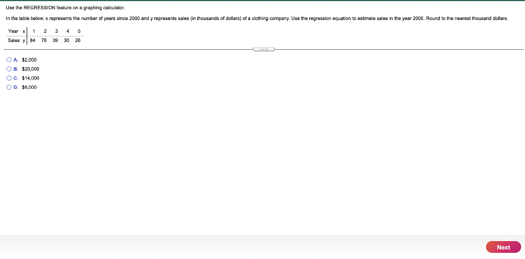 Solved Use the REGRESSION feature on a graphing calculator. | Chegg.com