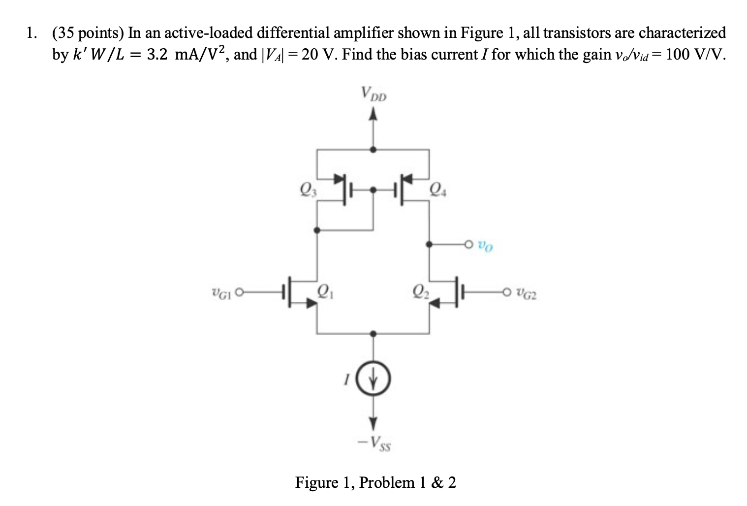 Solved (35 ﻿points) In an ﻿active-loaded differential | Chegg.com
