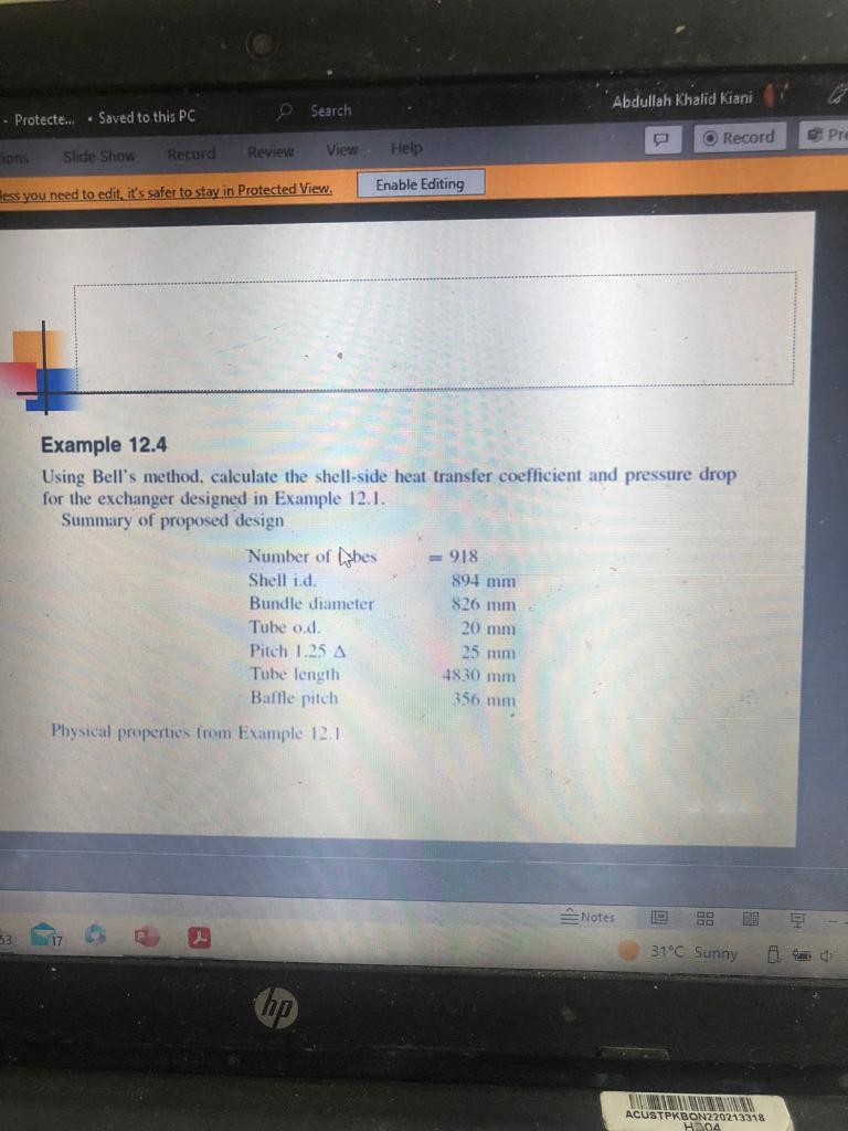 Solved Example 12.4 Using Bell's method, calculate the | Chegg.com