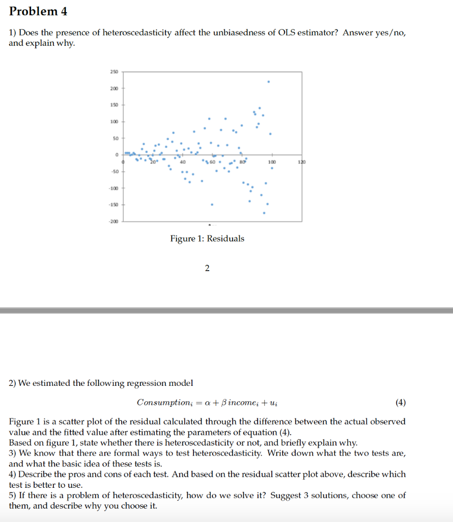 Solved Problem 4 1) Does the presence of heteroscedasticity | Chegg.com