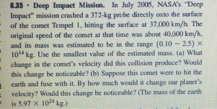 Solved "Deep 8.35 Deep Impact Mission. In July 2005, NASA's | Chegg.com