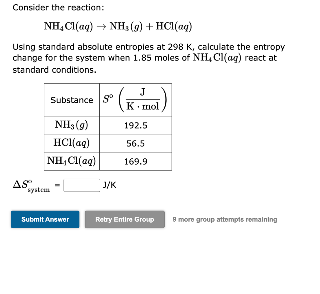 Solved Consider the reaction: NH4Cl(aq)→NH3(g)+HCl(aq) Using | Chegg.com