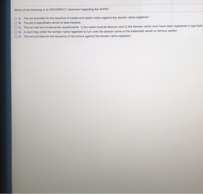 Solved Which of the following is an INCORRECT statement | Chegg.com