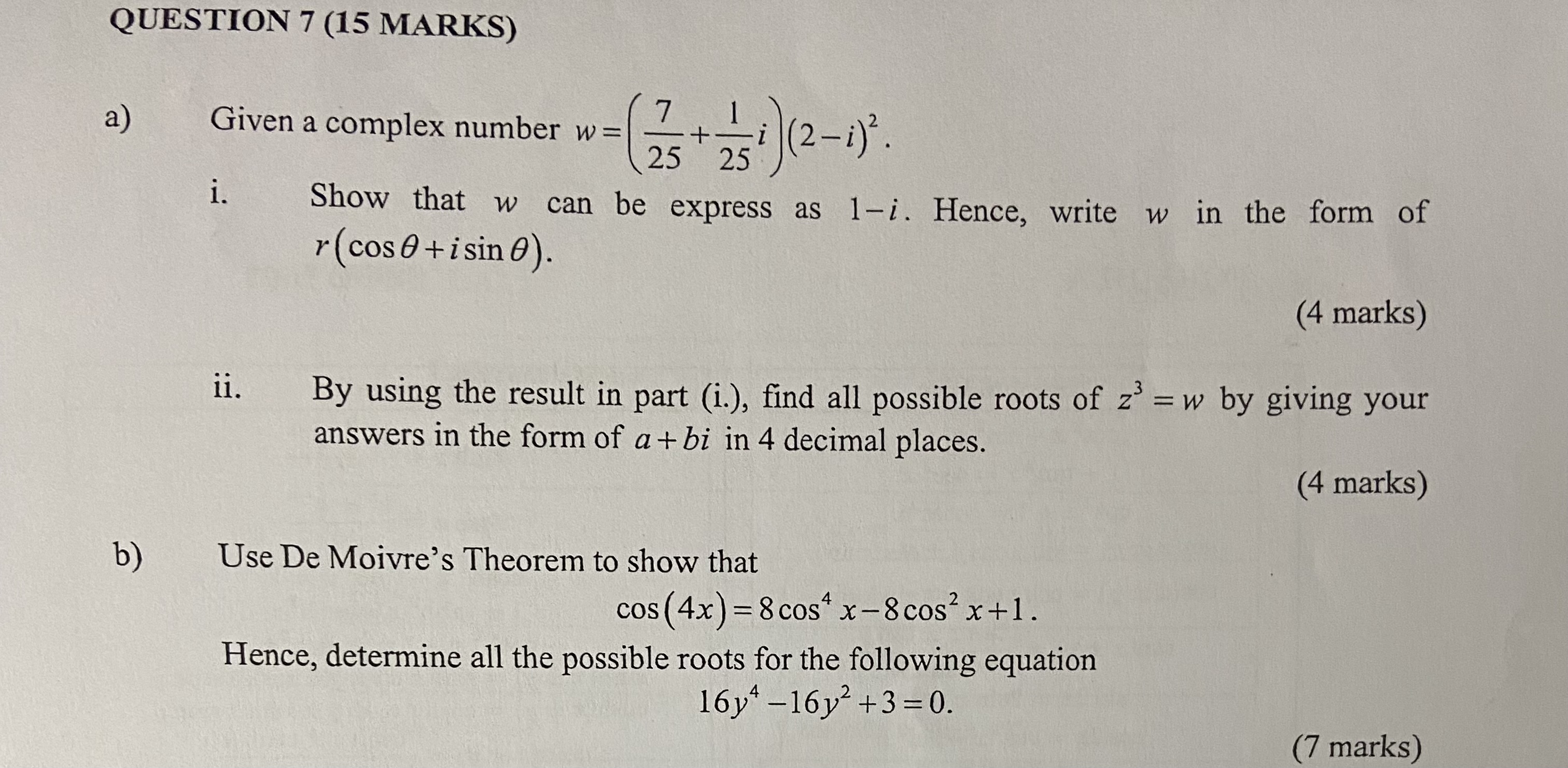 Solved QUESTION 7 (15 ﻿MARKS)a) ﻿Given a complex number | Chegg.com