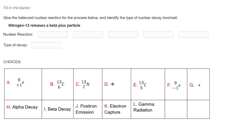 Solved Topic is about: Nuclear Chemistry fill in the blanks | Chegg.com