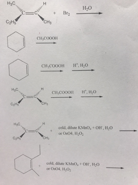 Solved H3C H,o +Br2 CH3 CH,COOOH CH.CO0OH H3C CH3 H3C cold, | Chegg.com