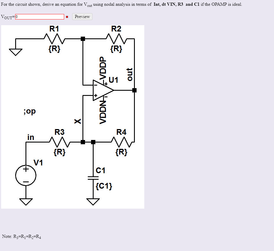 Solved For the circuit shown, derive an equation for Vout | Chegg.com