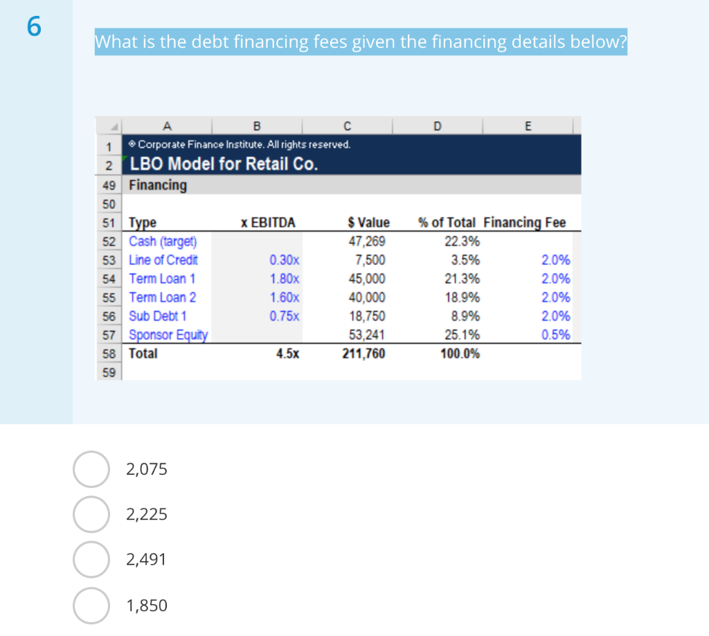 Solved What is the debt financing fees given the financing | Chegg.com