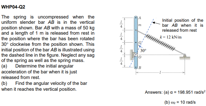 Solved WHP04-Q2 The spring is uncompressed when the uniform | Chegg.com