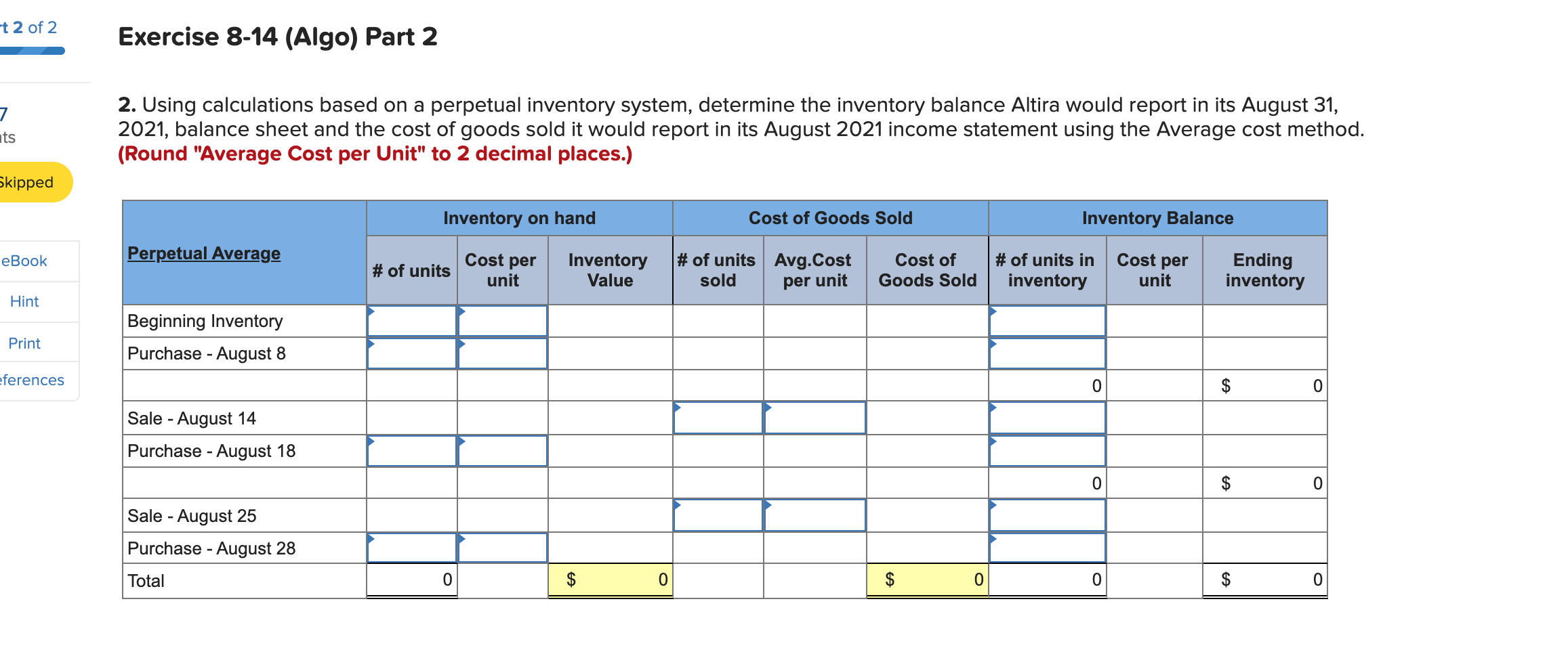 Solved Part 1 of 2 Required information Exercise 8-14 (Algo) | Chegg.com