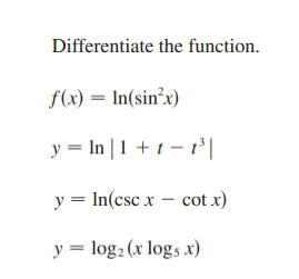 Solved Differentiate the function. f(x) = ln(sin?x) y = In | | Chegg.com