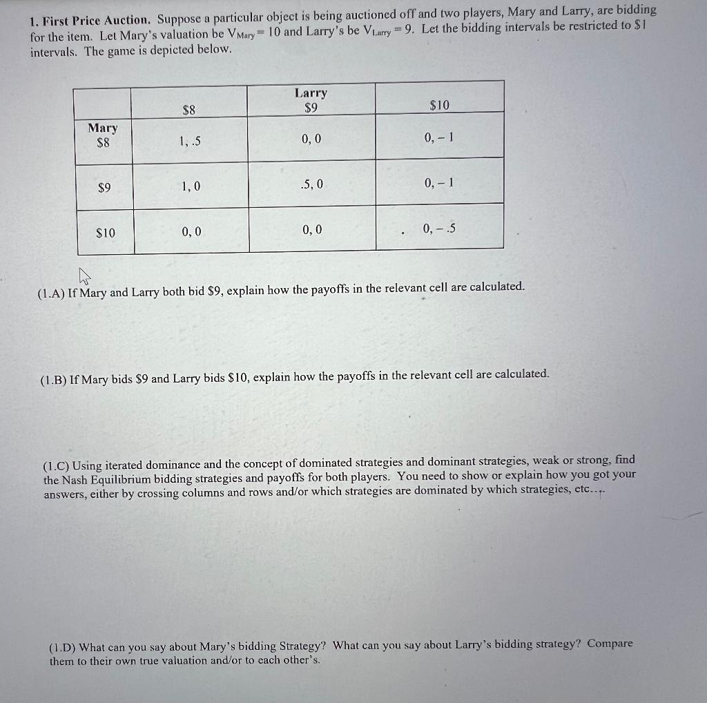 Solved 1. First Price Auction. Suppose a particular object | Chegg.com