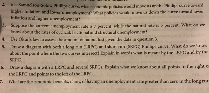 Solved 2. In a Samuelson-Solow Phillips curve, what economic | Chegg.com