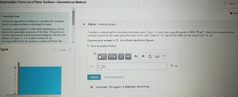 Solved Hydrostatic Force on a Plane Surface-Geometrical | Chegg.com