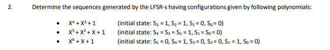 Solved Determine the sequences generated by the LFSR-s | Chegg.com