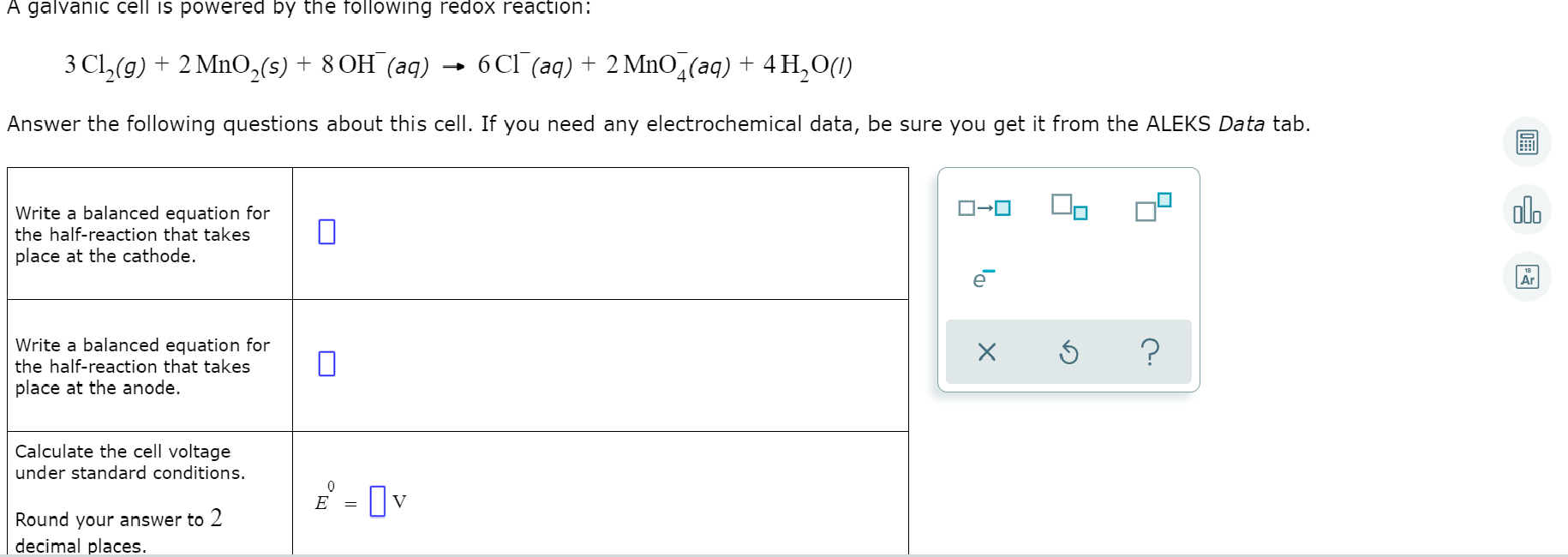 Solved A galvanic cell is powered by the following redox | Chegg.com