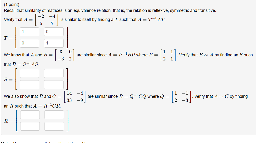 Solved Recall that similarity of matrices is an equivalence | Chegg.com