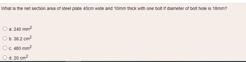 Solved What is the net section area of steel plate 40cm wide | Chegg.com