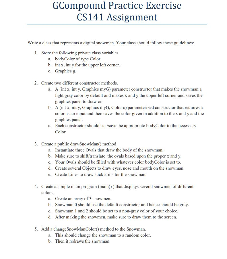 Solved GCompound Practice Exercise CS141 Assignment Write a | Chegg.com