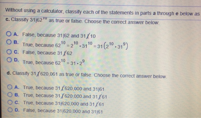 Solved Without using a calculator, classify each of the | Chegg.com