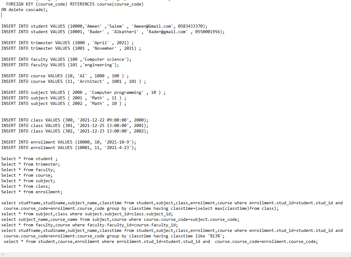 Solved CREATE TABLE FACULTY ( faculty_id int not null, | Chegg.com