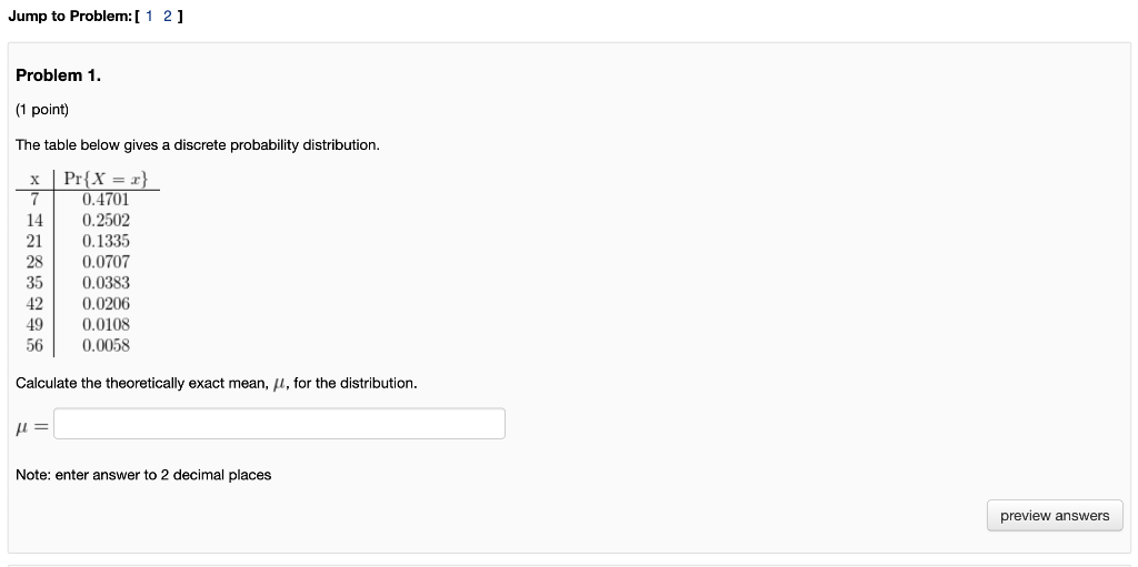 Solved The table below gives a discrete probability | Chegg.com