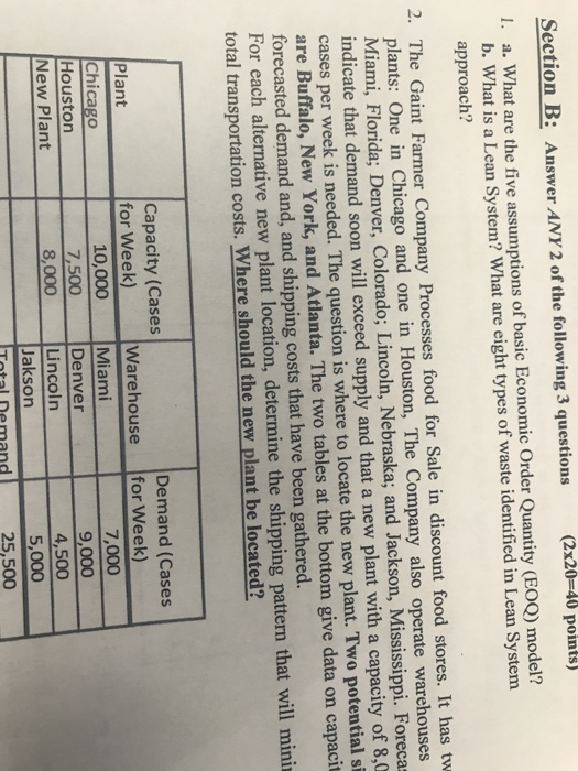 Solved Section B: Answer ANY 2 of the following 3 questions | Chegg.com