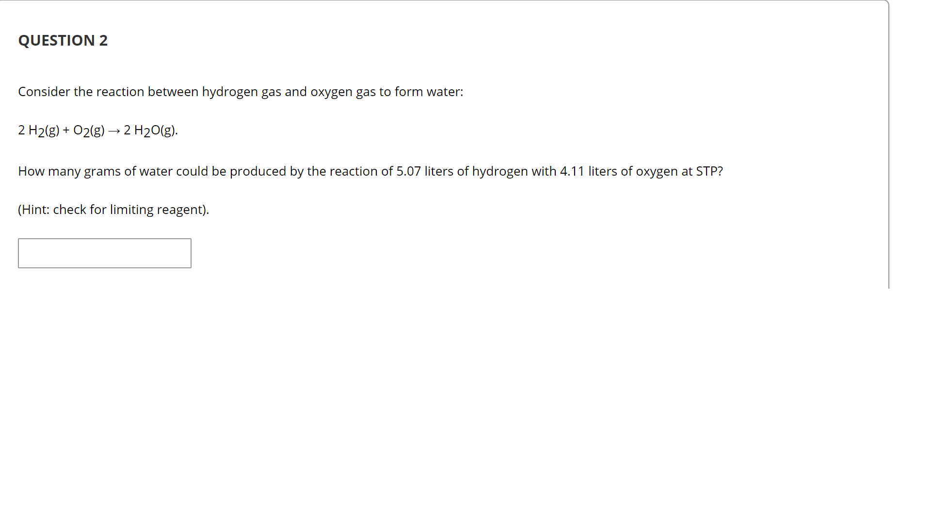 Solved QUESTION 2 Consider the reaction between hydrogen gas | Chegg.com