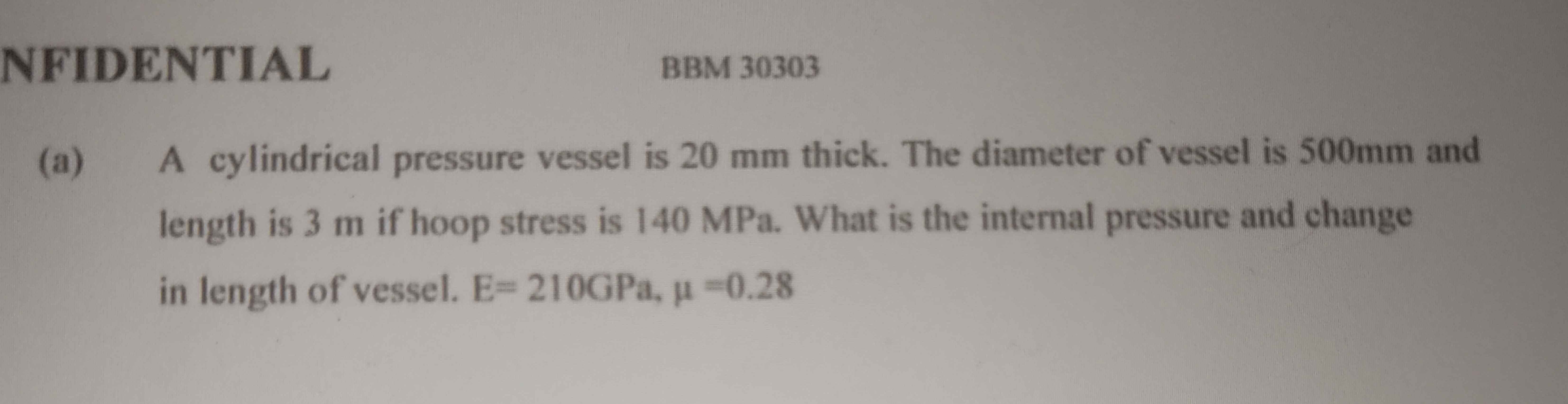 Solved A cylindrical pressure vessel is 20mm ﻿thick. The | Chegg.com