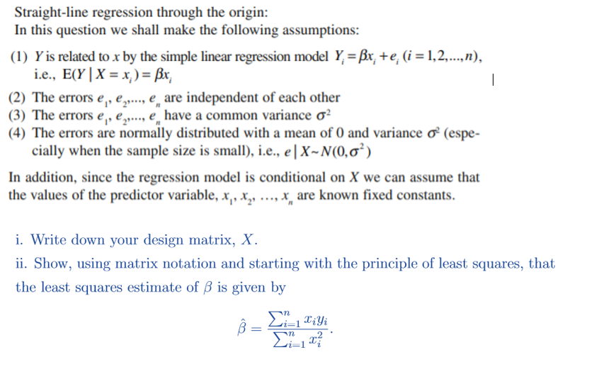Solved 1 Straight-line regression through the origin: In | Chegg.com