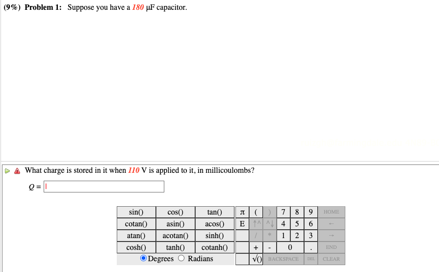 Solved (9\%) Problem 1: Suppose you have a 180μF capacitor. | Chegg.com