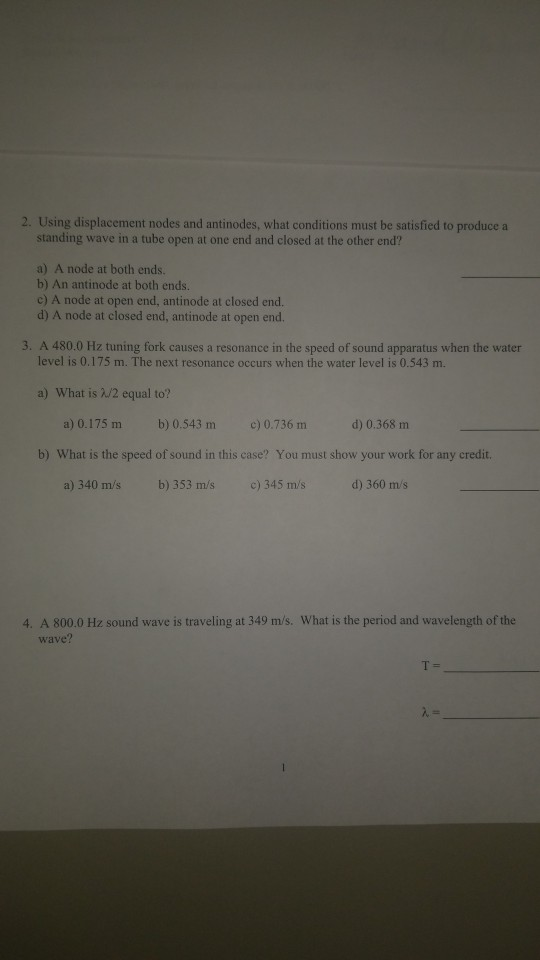 Solved 2. Using displacement nodes and antinodes,, what | Chegg.com