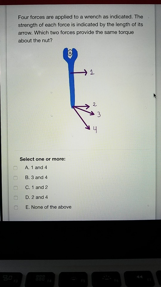 Solved Four forces are applied to a wrench as indicated. The | Chegg.com
