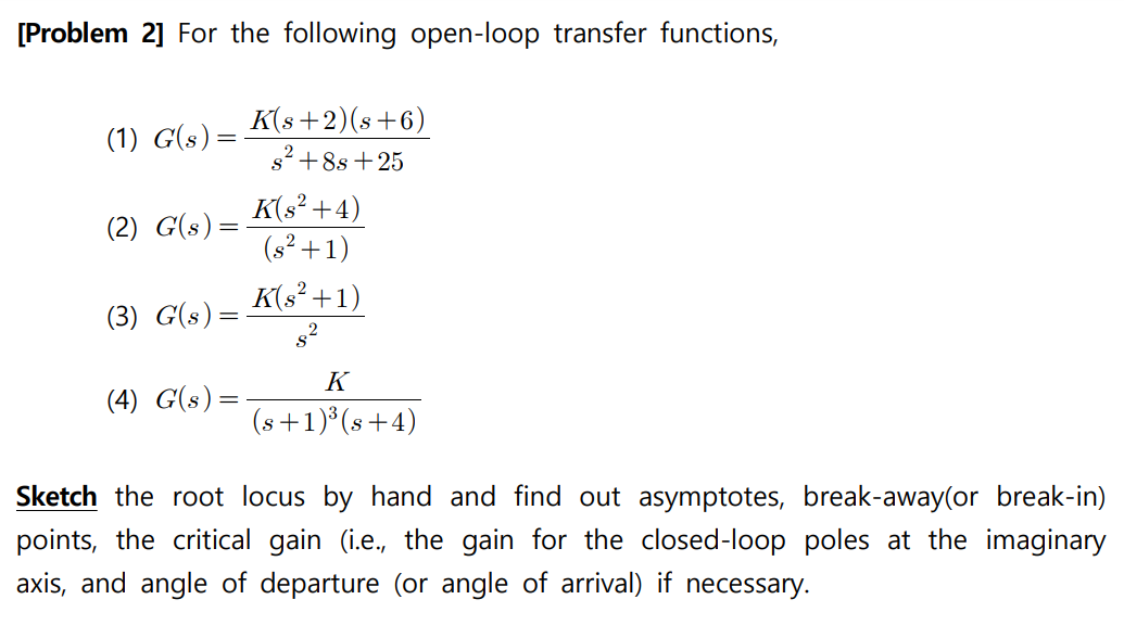 Solved [Problem 2] For the following open-loop transfer | Chegg.com
