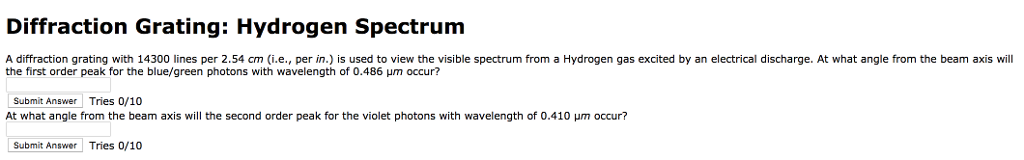Solved Diffraction Grating Hydrogen Spectrunm A Diffraction