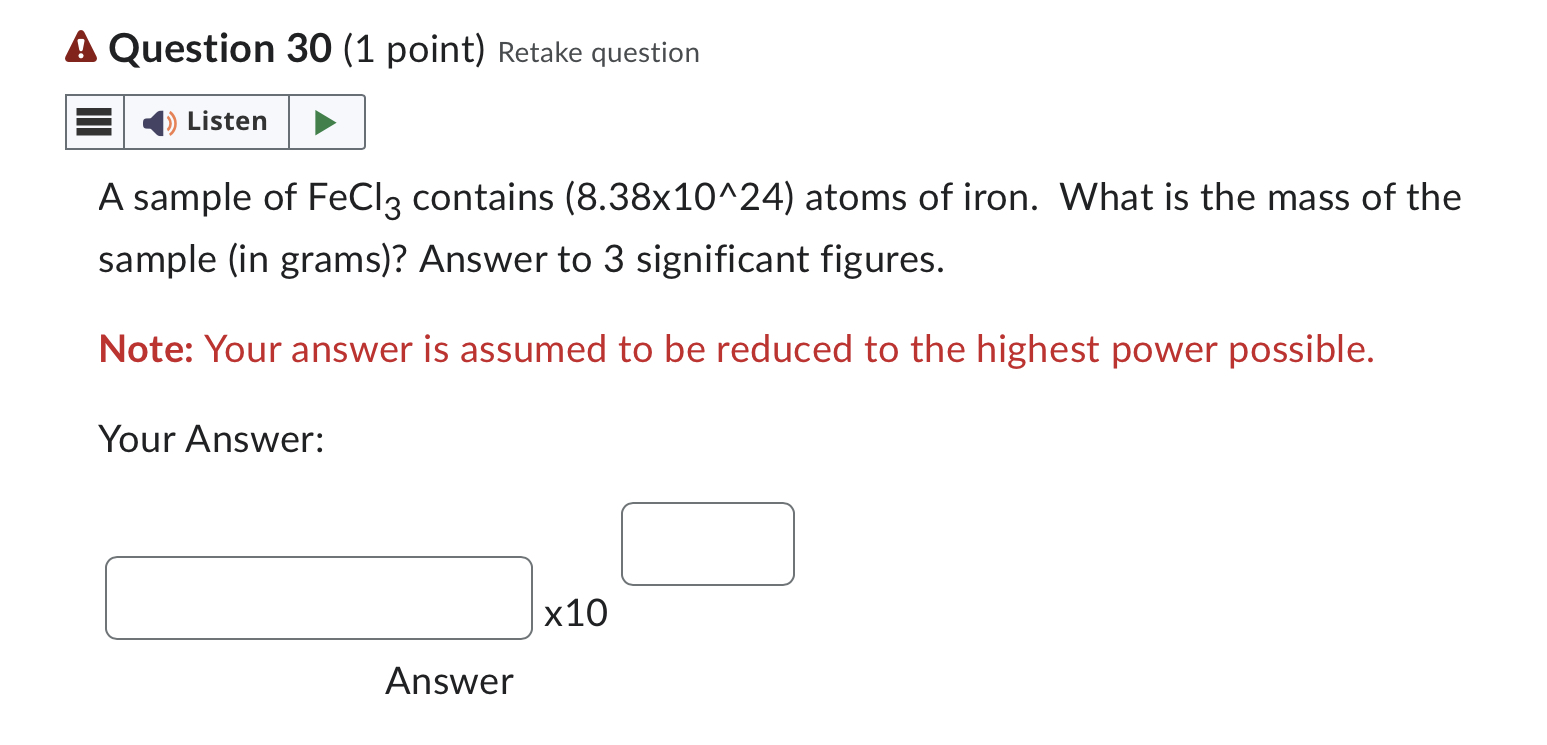 Solved A Question 30 (1 ﻿point) ﻿Retake questionA sample of | Chegg.com