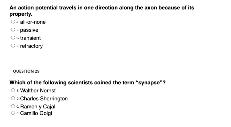 Solved An action potential travels in one direction along | Chegg.com