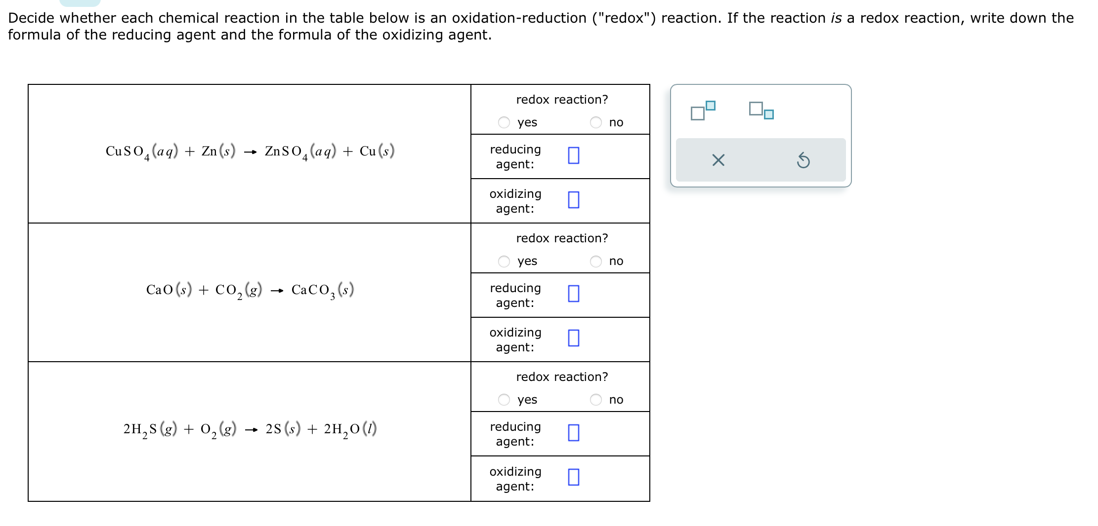 Solved Decide whether each chemical reaction in the table | Chegg.com