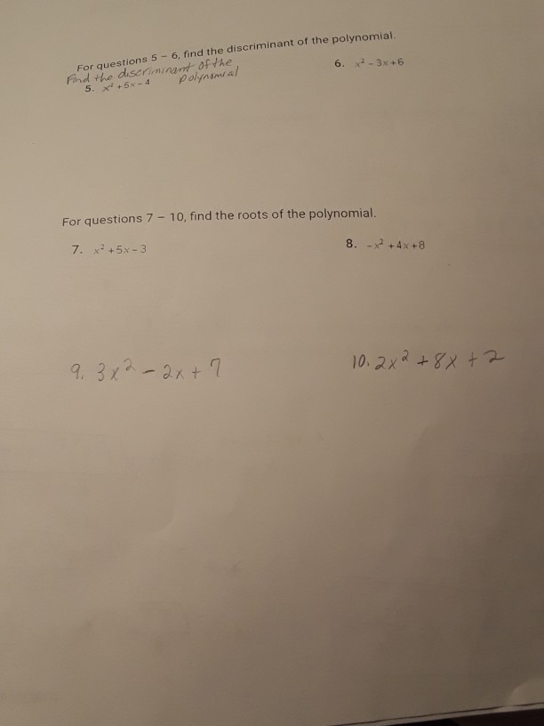 Solved estions 5 6, find the discriminant of the polynomial. | Chegg.com
