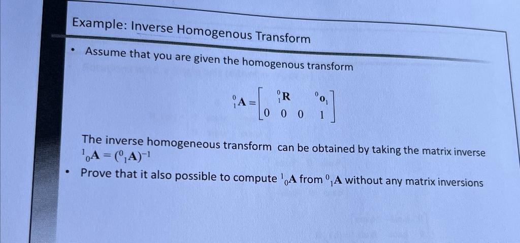 Assume that you are given the homogenous transform | Chegg.com