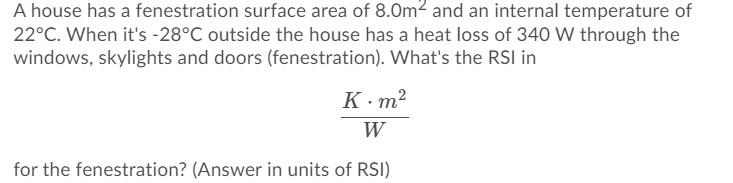 Solved A house has a fenestration surface area of 8.0m2 and | Chegg.com