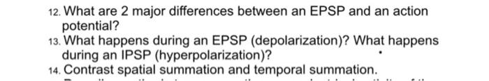 Solved 12. What are 2 major differences between an EPSP and | Chegg.com Solved 12. What are 2 major differences between an EPSP and | Chegg.com