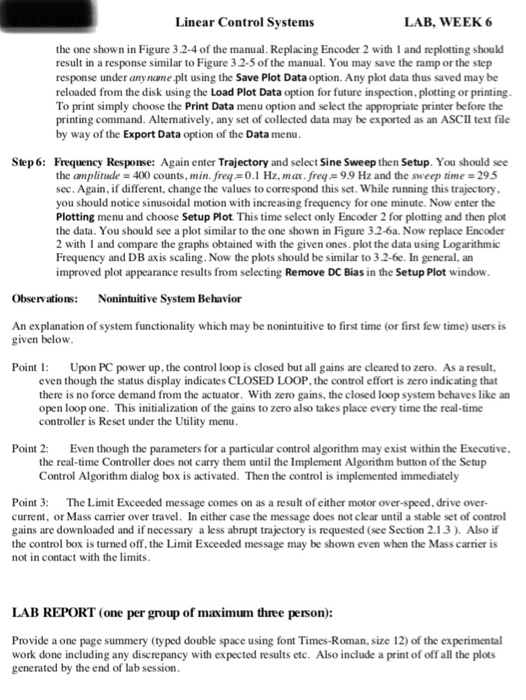 Solved Linear Control Systems Lab | Chegg.com