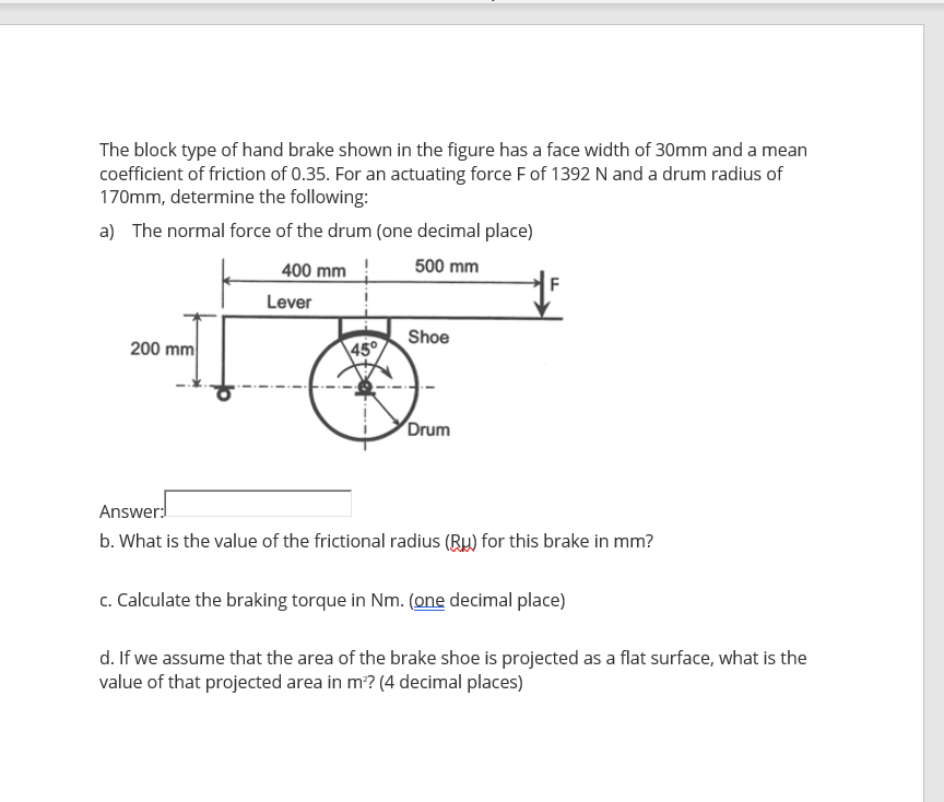 Solved The block type of hand brake shown in the figure has | Chegg.com
