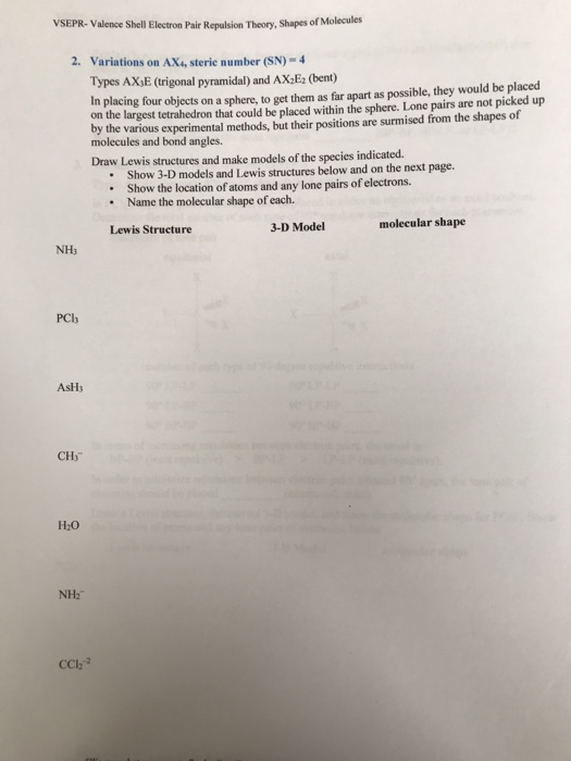 Solved VSEPR- Valence Shell Electron Pair Repulsion Theory, | Chegg.com