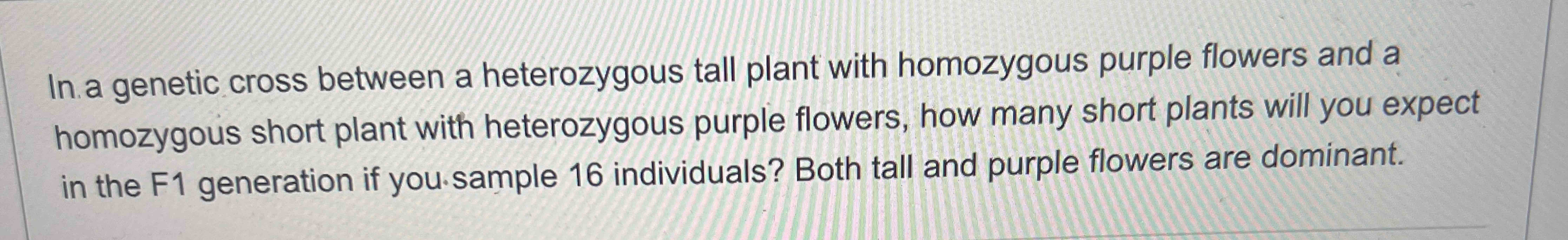 Solved In a genetic cross between a heterozygous tall plant | Chegg.com