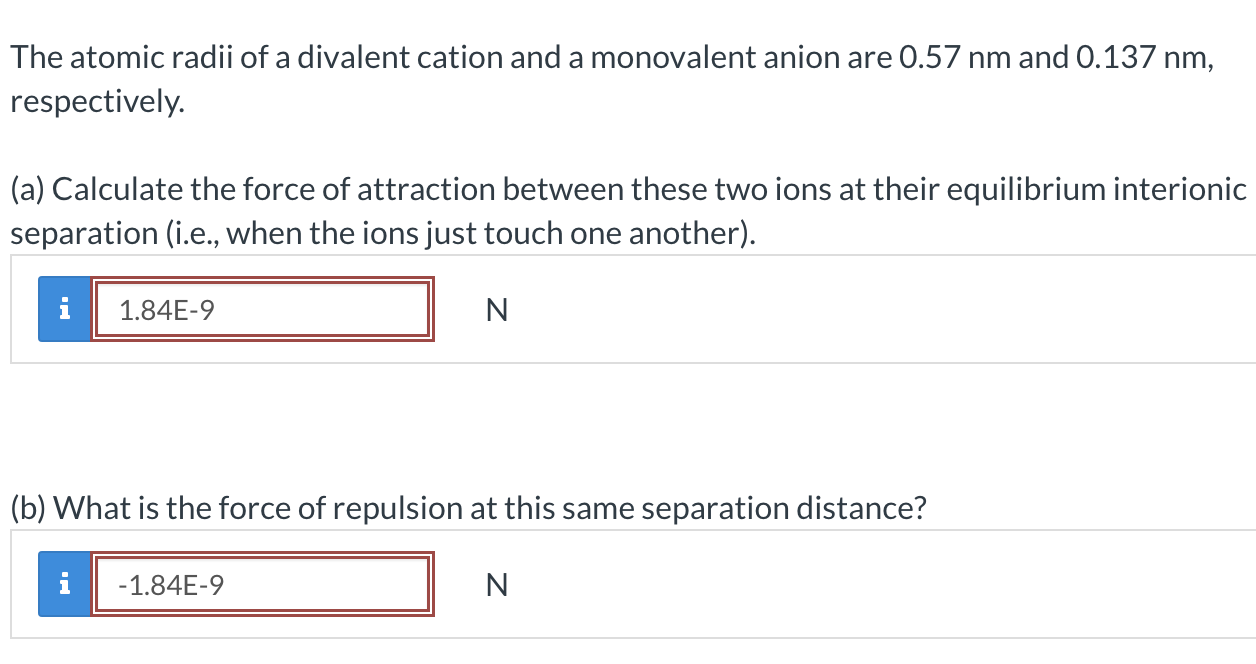 Solved The atomic radii of a divalent cation and a | Chegg.com