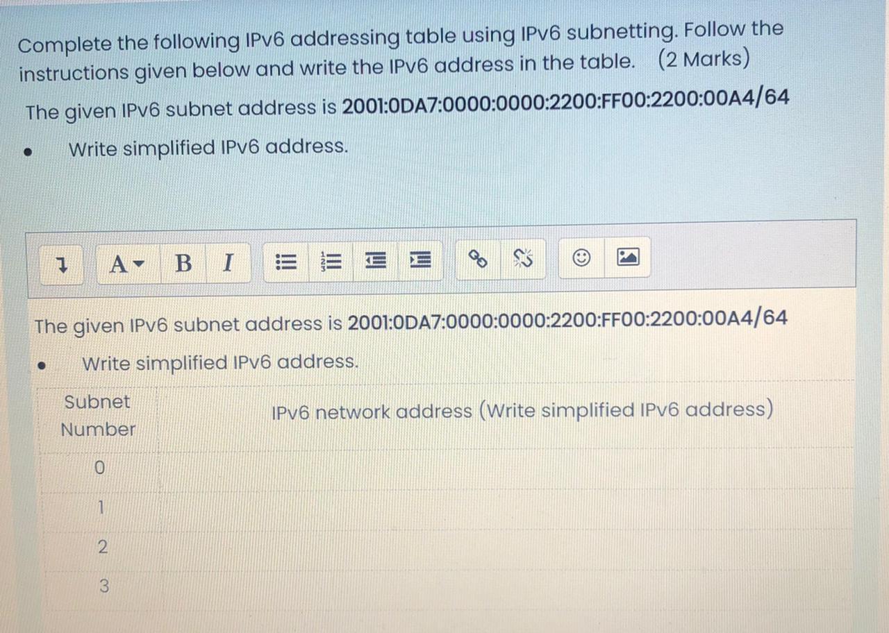 Solved Complete the following IPv6 addressing table using | Chegg.com