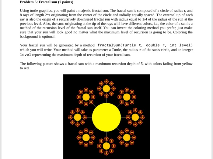 Solved Problem 5: Fractal sun (7 points) Using turtle | Chegg.com