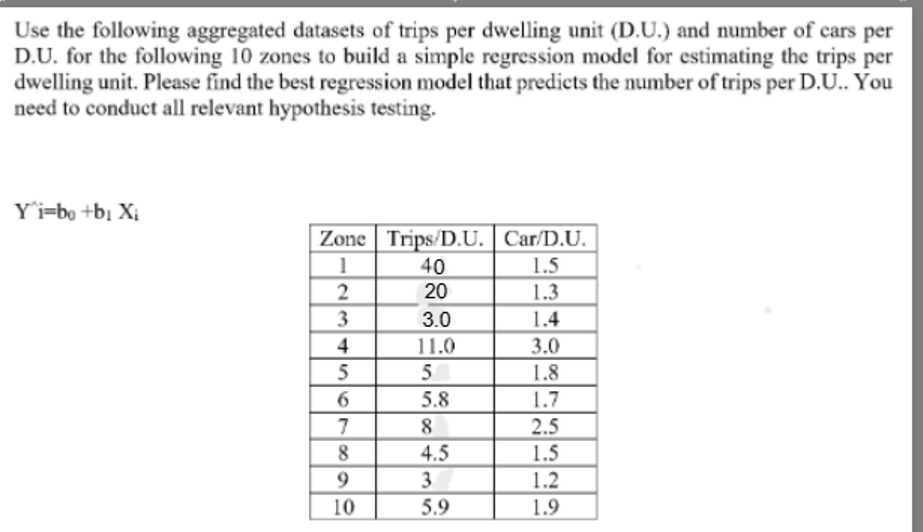 Solved Use the following aggregated datasets of trips per | Chegg.com